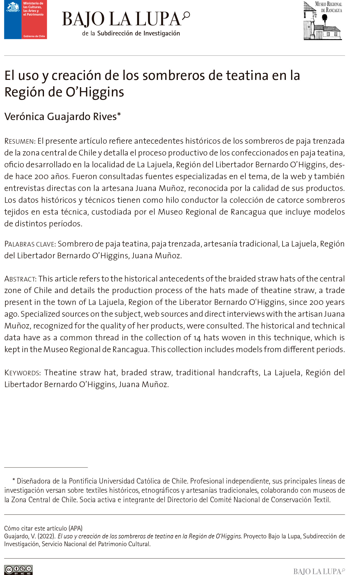 El uso y creación de los sombreros de teatina en la Región de O’Higgins ...